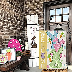CROWNED BEAUTY Easter Bunnies Tail Garden Flag 12x18 Inch Double Sided for Outside Burlap Small Carrots Welcome Yard Holiday Decoration CF716-12
