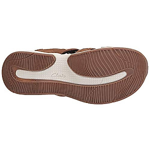 Clarks Women's Solan Sail Flat Sandal, Dark Tan Leather/Suede, 8