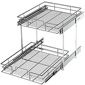 LOVMOR 2 Tier Individual Pull Out Cabinet Organizer 17" W x 21" D, Slide Out Kitchen Cabinet Storage Sliding Shelves