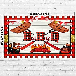 SHANSHUIART BBQ Theme Party Backdrop banner Wooden Board White and Red Lattice Background Barbecue Baby Shower Party Decorations Supplies