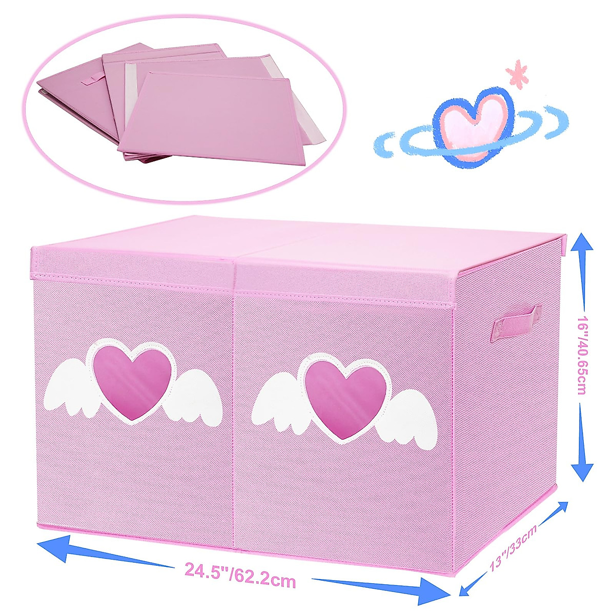Large Toy Box Chest,Collapsible Sturdy Storage Bins with Lids,Large Kids Toy Storage Organizer Boxes Baskets for Kids,Boys,Girls,Toddler,Nursery Room,Playroom((Light Pink Heart)
