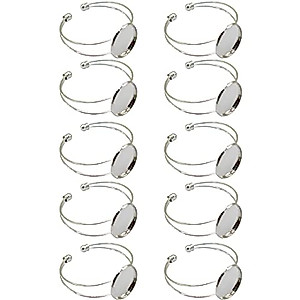 MIAO JIN 10 Pcs 25 mm Adjustable Round Cabochon Bezel Tray Blank Bangle for Crafting DIY Bracelets Making(Silver)