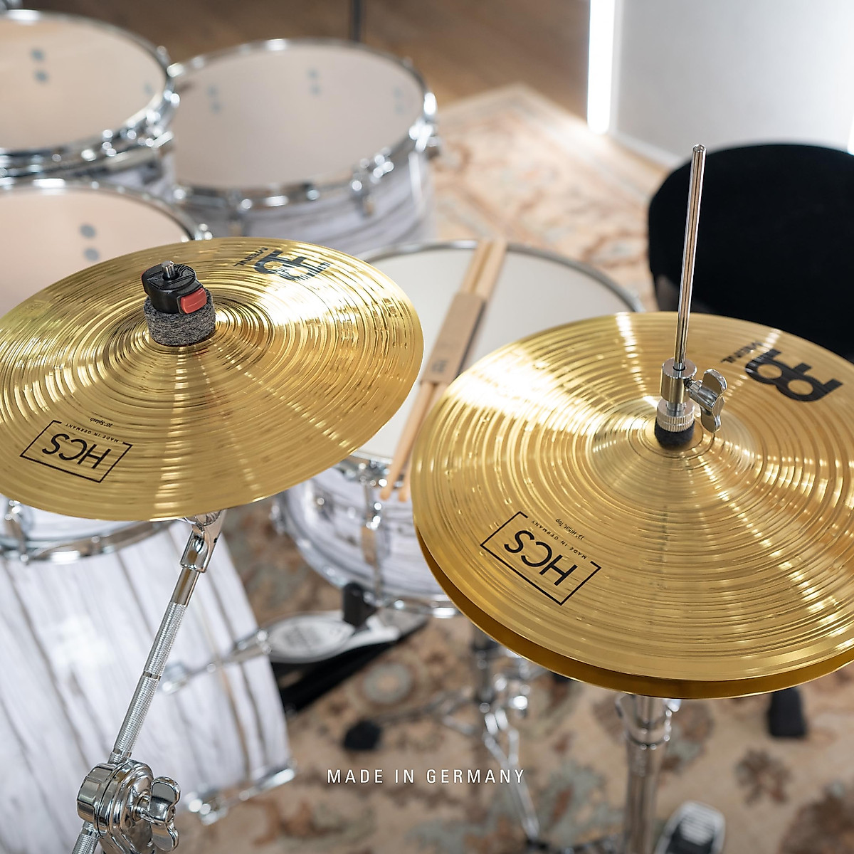 Meinl Cymbals HCS Cymbal Set Box Pack for Drums with 13" Hihats, 14" Crash, Plus Free 10" Splash, Sticks, Lessons — Made in Germany — Durable Brass, 2-Year Warranty, Traditional Finish (HCS1314