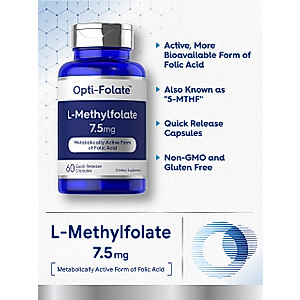 Carlyle L Methylfolate 7.5 mg | 60 Capsules | Optimized and Activated | Non-GMO, Gluten Free | Methyl Folate, 5-MTHF | by Opti-Folate