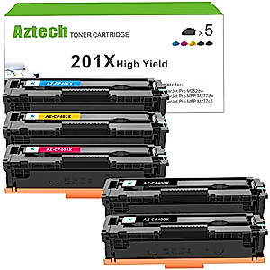 Aztech Compatible Toner Cartridge Replacement for HP 201A 201X M252dw CF400X CF400A Color Pro MFP M277dw M277c6 M277 M252 Printer Ink CF401X CF402X CF403X (Black Cyan Yellow Magenta, 5-Pack)
