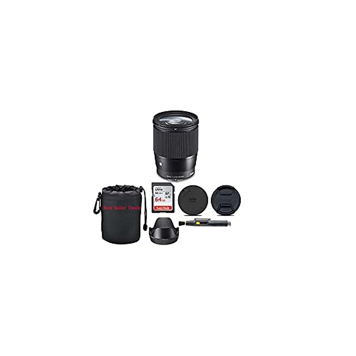 Sigma 16mm f/1.4 DC DN Contemporary Lens for Sony with 64GB Memory SD Card and Accessory Bundle