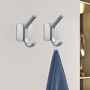 VAEHOLD Adhesive Hooks, Heavy Duty Wall Hooks Waterproof Aluminum Hooks for Hanging Coat, Hat, Towel, Robe, Key, Clothes, Closet Hook Wall Mount for Home, Kitchen, Bathroom，Office (6, Silver)