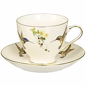 Abbott Collection Ambrosia Hummingbird Cup & Saucer White, 2.5"