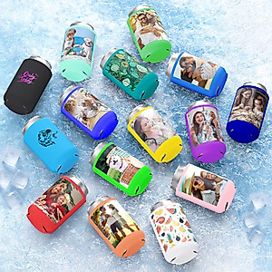 Custom Neoprene Can Cooler Sleeve Bulk Personalized Insulated Drink Holder for 12 Oz Cans and Bottles Wedding Bridal Shower Beach Decorations Birthday Party Favors, Black