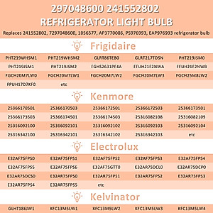 PANDEELS 2 Pack 297048600 241552802 Refrigerator Light Bulb E17 40W Fit for Frigidiare Kemnore Electorlux Fridge Freezer - Replaces 7297048600, 1056577, AP3770086, PS976993, EAP976993,Soft White