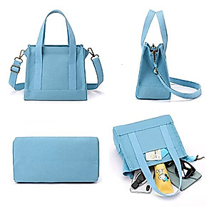 JQWSVE Canvas Tote Bag for Women Stylish Mini Tote Handbag Canvas Crossbody Purses Multiple Pockets Small Satchel Bag Handbag