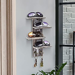MyGift Solid Torched Wood Sunglasses Holder Display Stand, Wall Mounted Retail Eyewear Showcase Shelf Rack, Holds 4-Pairs
