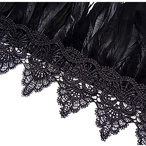 L'VOW Black Feather Shrug Cape Shoulder Wrap Lace Collar Halloween Costumes for Women (Black -001)