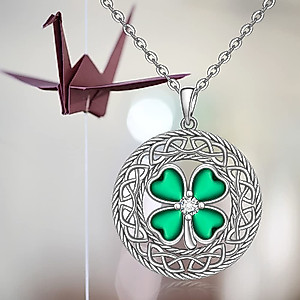 Shamrock Necklace St Patricks Day Necklace Four Leaf Clover Necklace for Women Sterling Silver Celtic Knot Irish Green 4 Leaf Clover Necklaces Jewelry Pendant Lucky Saint Patricks Gifts