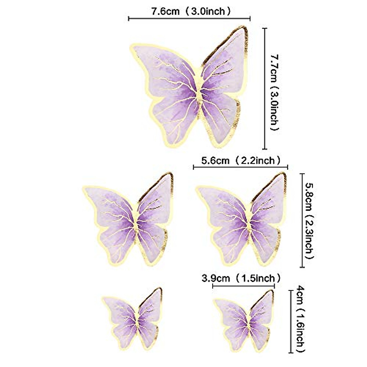 Cyodoos 30pcs Purple Gold Edge Mixed Size Lively 3D Butterfly Cupcake Topper for Girls Women's Happy Birthday Wedding Party Cake Wall Party Food Decorations