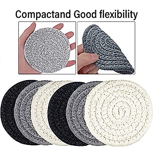 Coasters for Drinks,6Pcs Handmade Braided Woven Drink Coasters for Coffee Table,Super Absorbent Heat-Resistant Coasters for Table Protection,Great Housewarming Gift (4.3 Inch, 8mm Thick)