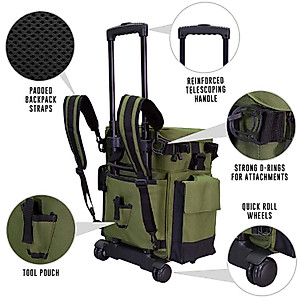 Elkton Outdoors Rolling Tackle Box with Wheels - Waterproof Fishing Backpack, 5 Removable Trays, 4 Rod Holders, Gifts for Men, Fish Bag, Roller
