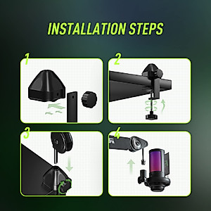 Microphone Boom Arm Mic Stand Mount Clamp Stand Microphone With 3/8" to 5/8" Screw Adapter And Cable Management Channels Desktop Arm Boom Stand Broadcasting Podcast Recording Gaming Live StreamIing