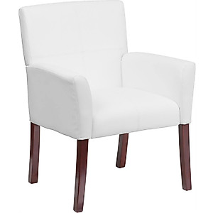 Flash Furniture Taylor White LeatherSoft Executive Side Reception Chair with Mahogany Legs
