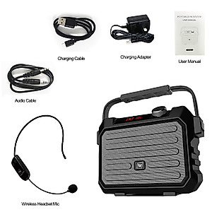 30W Voice Amplifier Wireless Microphone and Speaker Set Portable Handheld Mini Pa System for Teachers, Classroom, Rechargeable Bluetooth 5.0 Pa Speaker Supports Echo, FM, Recording, AUX, TF Card, USB