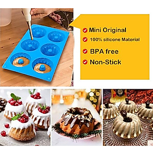Sidosir Mini Fluted Tube Cake Pan, 6Cavity Heritage Fluted Tube Cake Silicone Mold for Baking,Non Stick Fancy Molds for Fluted Tube Cake (Fluted Tube)