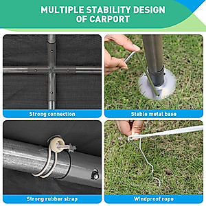 GarveeLife 10x20FT Heavy Duty Carport, Portable Garage with Sidewalls, Doors and Ventilated Windows, UV Resistant and Waterproof, Carports 10x20 Heavy Duty for Car, Bike, Boat, Party (Gray)