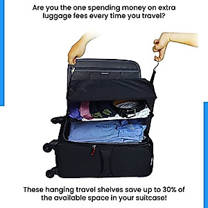 Grand Fusion Housewares Stow-N-Go Luggage and Travel Organizer, Travel Essentials, Hanging Packing Cubes With Hanging Shelves And Laundry Storage Compartment, Black