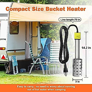 GESAIL 1000W Electric Immersion Heater, Bucket Water Heater with 304 Stainless-Steel Guard, Submersible Bucket Heater with Thermostat and Auto Shutoff, Heats 5 Gallons Water in Minutes