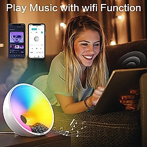 EDUP IN Sunrise Alarm Clock Wake Up Light APP/Voice Control Smart Sunlight Simulation Sleep Aid Bluetooth Speaker Snooze 4 Alarms FM Radio 7 Natural White Noise WiFi 12/24H USB Charging Port