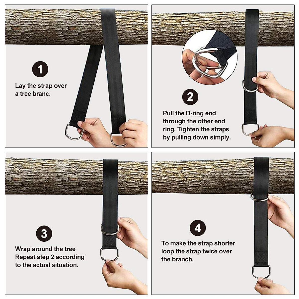 Wooden Tree Swing Set, Wooden Swing Seat with 2 Carabiners, 2 Strengthen Straps and Adjustable Rope for Kids Indoor Outdoor, 17.7'' x 7.5'' x 1.2''