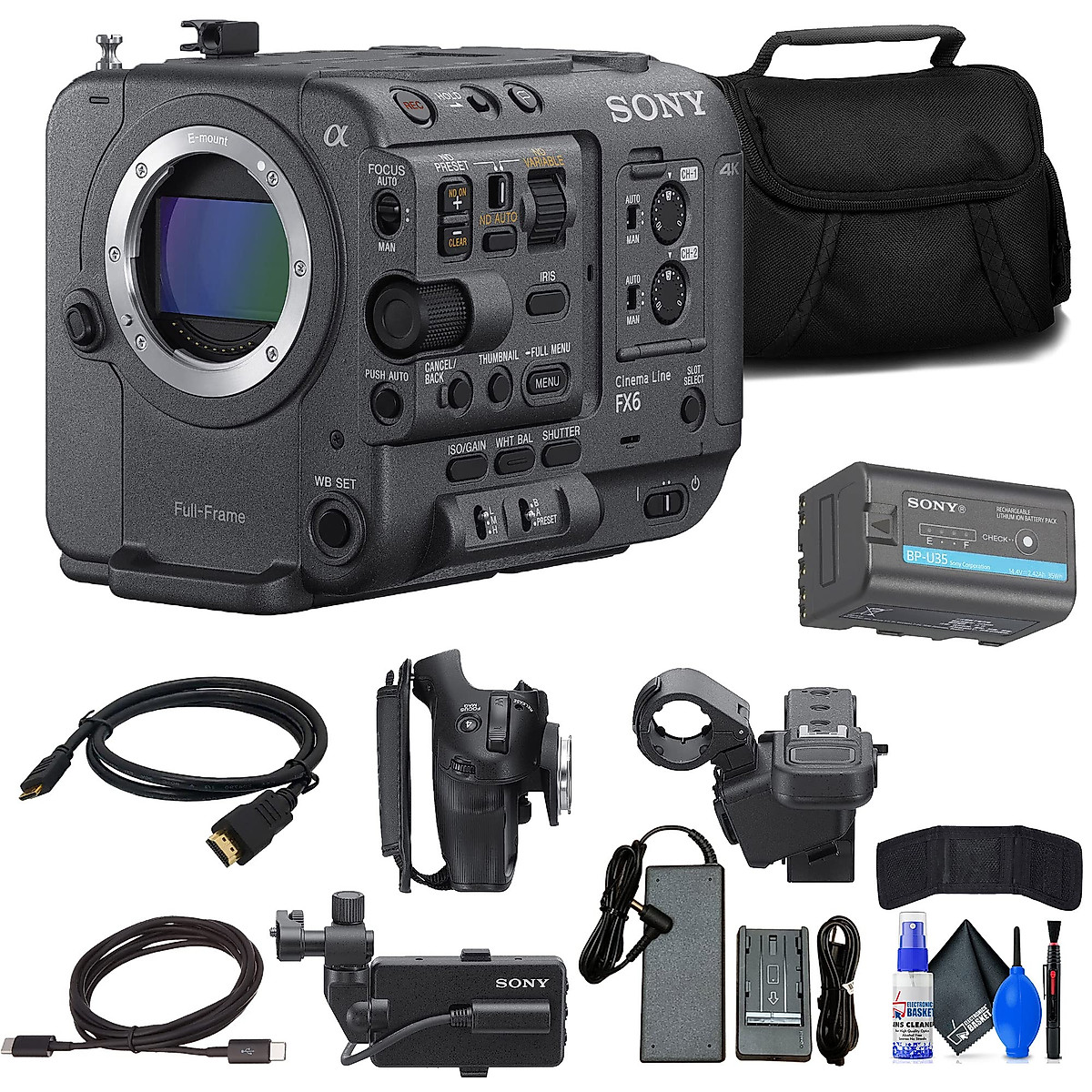 Sony FX6 Full-Frame Cinema Camera (Body Only) (ILME-FX6V) + Bag + Memory Wallet + Cleaning Kit - Starter Bundle (Renewed)