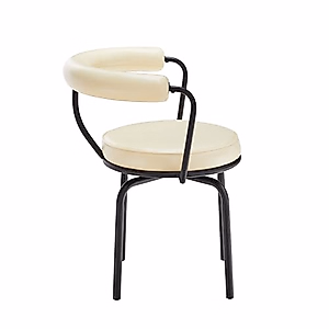 Art Leon Swivel Dining Chairs, Set of 2, Faux Leather Upholstered Dining Room Chairs, Modern Accent Armchairs with Black Metal Legs for Kitchen Living Room Bedroom, Off White