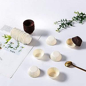 1200 Pieces Mini Paper Cupcake Liners 1.25 inches Baking Cups Wrapper Muffin Paper Cups for Holiday, Baby Shower, Birthday Party, Weddings (1.25 inch, White, Brown)