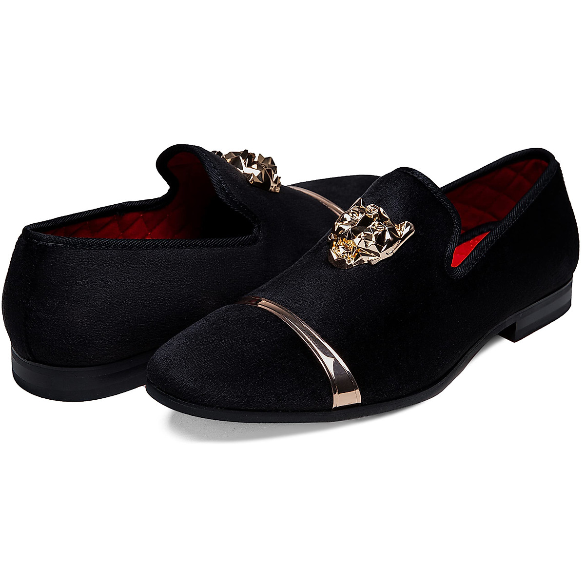 Jousen Men's Loafers Velvet Slip On Dress Men Shoes Soft Vintage Luxury Mens Wedding Party Prom Shoes for Men(AMY3020A Black 10.5)