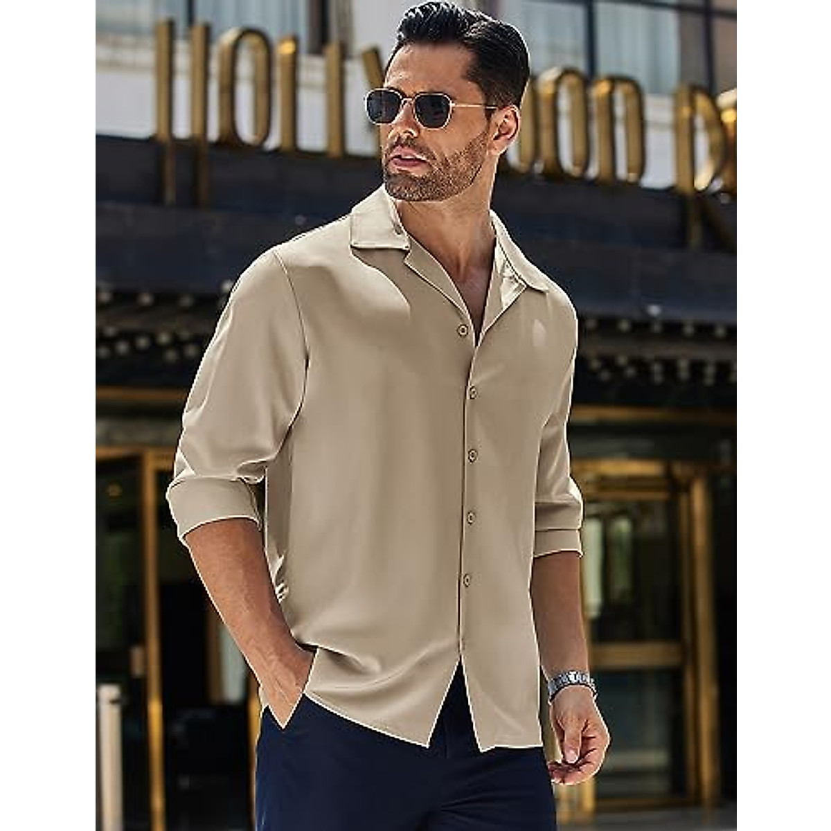 COOFANDY Men's Luxury Satin Dress Shirt Long Sleeve Silk Button Down Shirt Shiny Dress Shirt