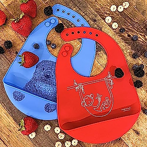 modern-twist Bucket-Bib 100% Food-Grade Silicone, Waterproof and Reusable, Curious Otter – Sea Blue