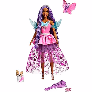 Barbie Doll with Two Fairytale Pets and Fantasy Dress, Barbie “Brooklyn” Doll From Barbie A Touch of Magic, 7-inch Long Fantasy Hair