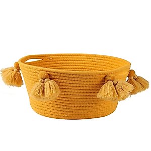 Sarmyarc Cotton Rope Basket Boho Woven Basket Cute Round Closet Storage Bins Organizer with Macrame Tassel for Baby Toys Diaper Dog’s Toys Storage Organizer Nursery Decor (ginger)
