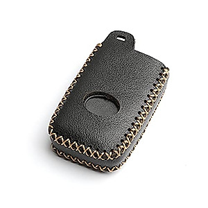 WFMJ Leather for Toyota 4Runner Avalon Camry Corolla Land Cruiser Venza RAV4 Subaru BRZ Remote 3 Buttons Key Case Holder Cover Fob Chain (Black)