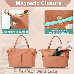MOMINSIDE Small Diaper Bag Tote, Mini Diaper Bag Purse with 13 Pockets, Leather Crossbody Diaper Bag, Diaper Clutch Organizers,2 Insulated Pockets(Brown)