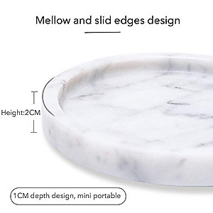 JIMEI Natural Marble Round Vanity Tray Jewelry Ring Dish Holder Fruit Serving Tray for Bathroom, Kitchen, Nightstand or Table Decoration (5.51IN (14CM))