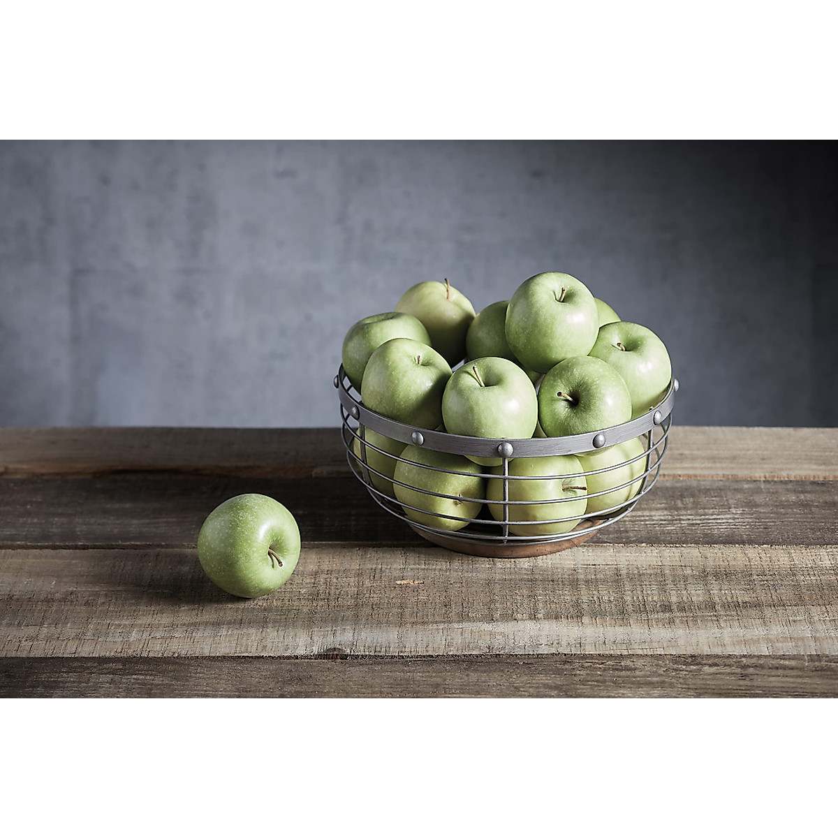 KitchenCraft Industrial Kitchen Vintage-Style Metal/Wooden Fruit Bowl, 28 x 12 cm (11" x 5") - Grey