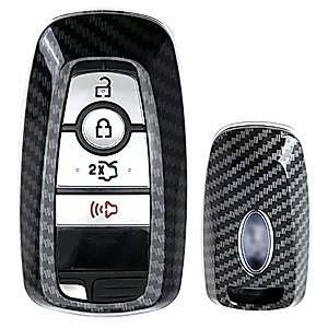 iJDMTOY Exact Fit Black Glossy Carbon Fiber Finish Key Fob Shell Compatible With Ford 2018-up Mustang F150 F250 Explorer Expedition Keyless Smart Key