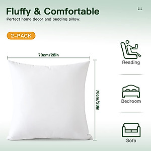 OTOSTAR Pack of 2 Down and Feather Throw Pillow Inserts, 28 x 28 Soft Fluffy Square Pillow Inserts with 100% Cotton Cover Decorative Pillows for Sofa Couch Bed-White