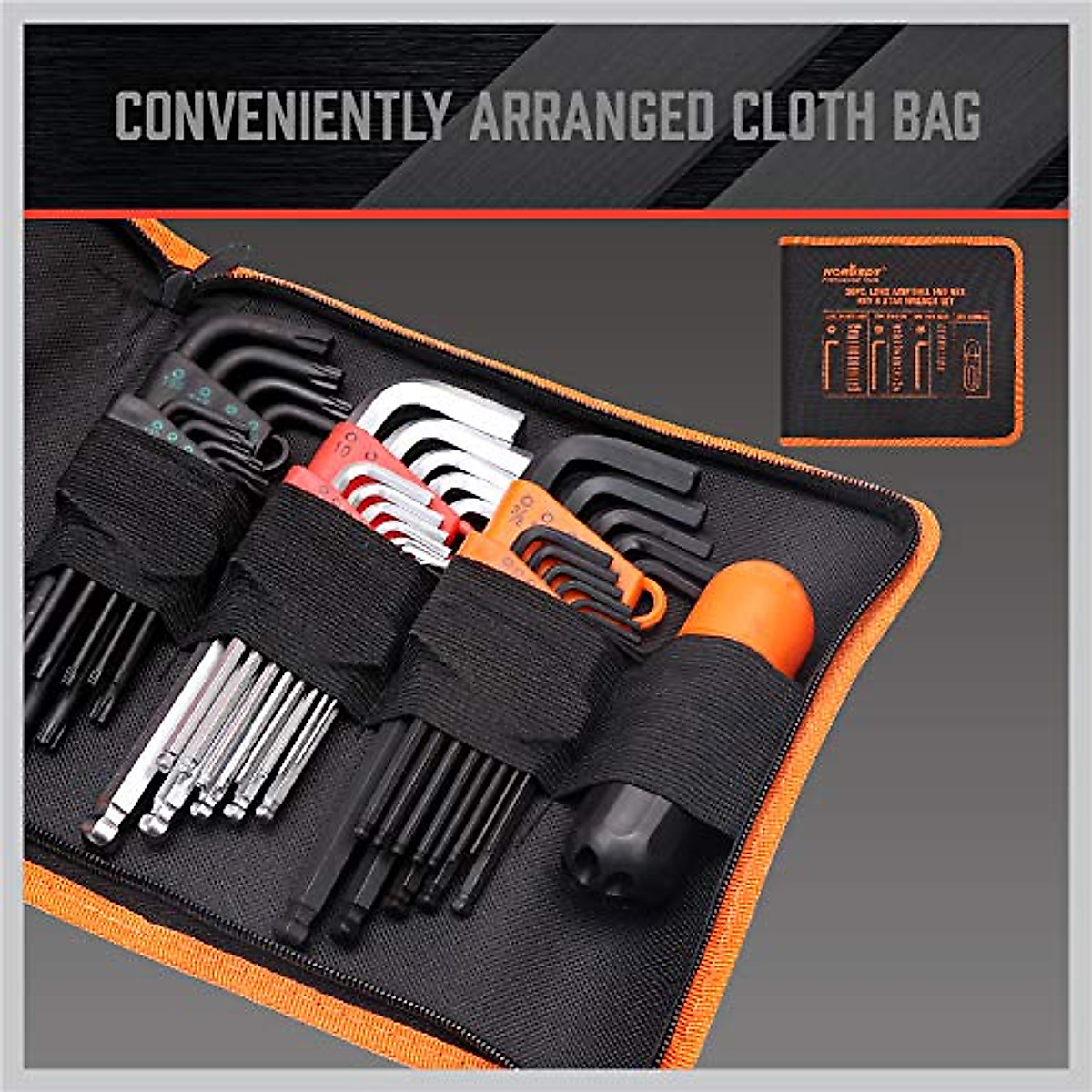 HORUSDY Allen Wrenches Sets | 35-Piece Hex Key Set | SAE and Metric Allen Key Set | Allen Wrench | Ball End Hex | Torx Key | Chrome Vanadium Steel