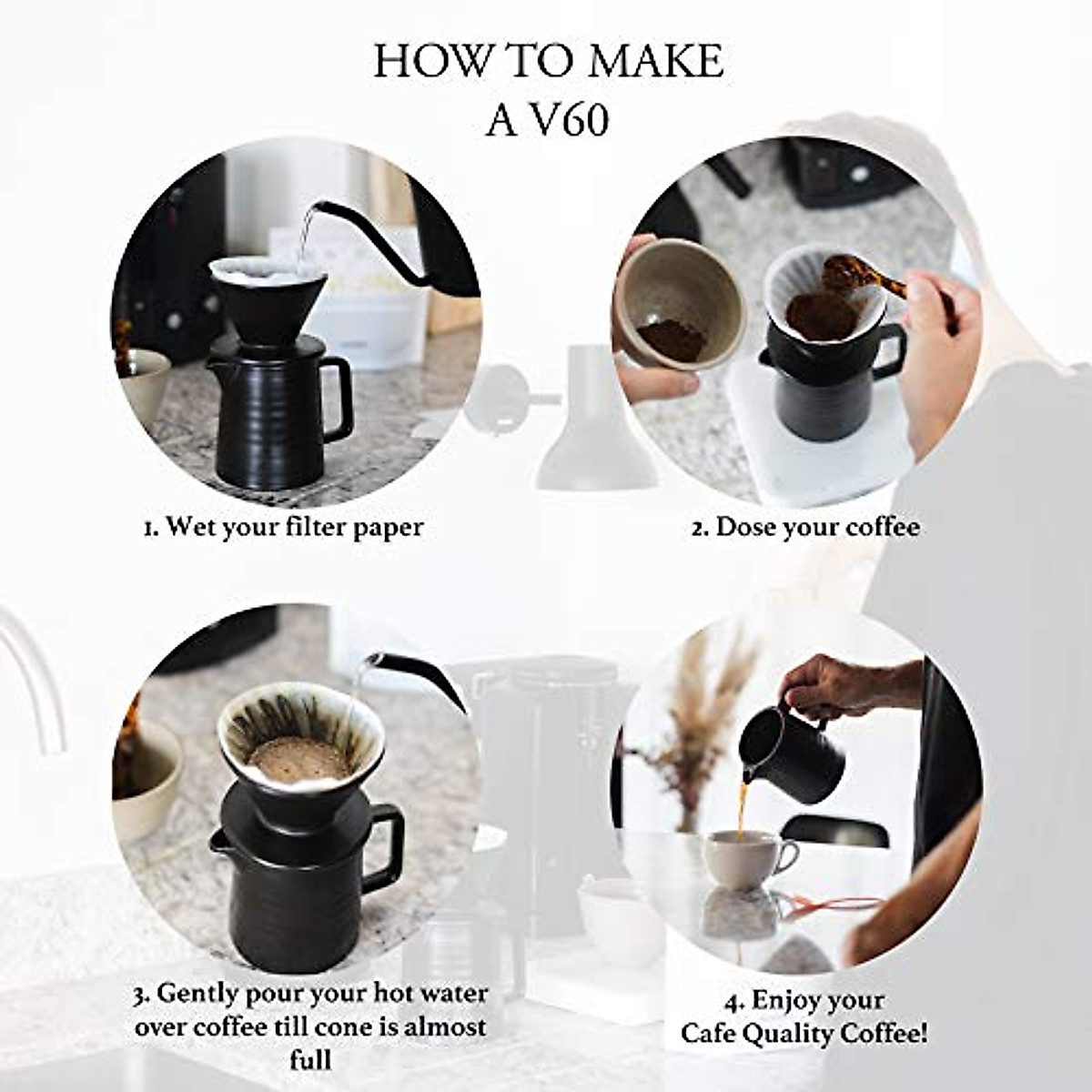 mondays. Pour Over Coffee Maker Set, Premium Black Ceramic V60 Dripper & Decanter, 1-2 Cup Home Filter Coffee Maker (Black)