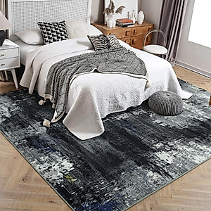 GarveeHome 8x10 Area Rugs for Living Room Ultra-Soft Non Slip Carpet Modern Abstract Throw Rugs Low Pile Non-Shedding Accent Rug Carpet for Bedroom Dining Room Playroom Nursery Home Office Black