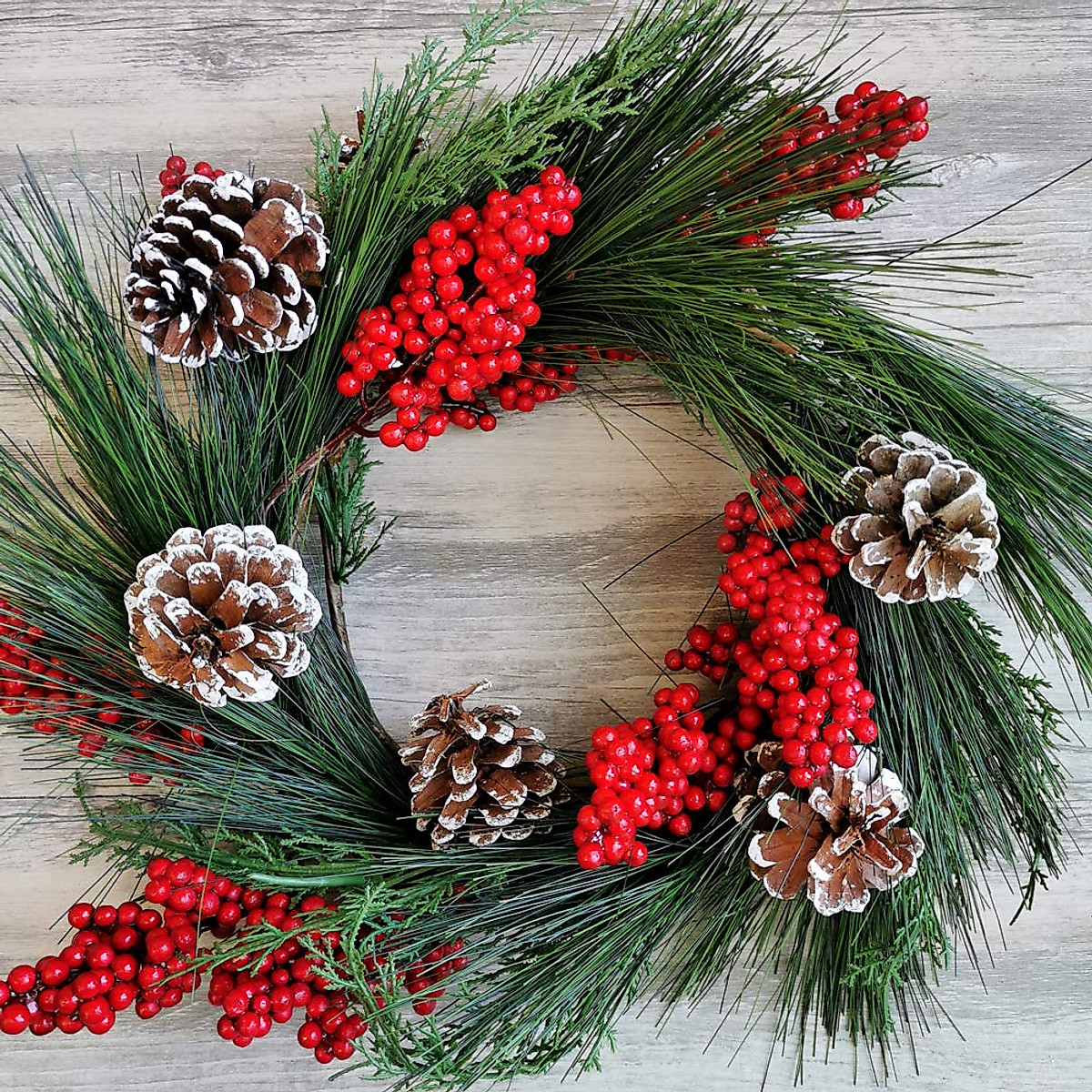 6.6 feet Artificial Christmas Pine Garland with Berries Pinecones Cypress Winter Greenery Garland for Holiday Season Mantel Fireplace Table Runner Centerpiece Decoration