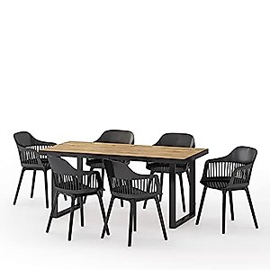 Christopher Knight Home Requeta Outdoor Dining Sets, Black + Teak