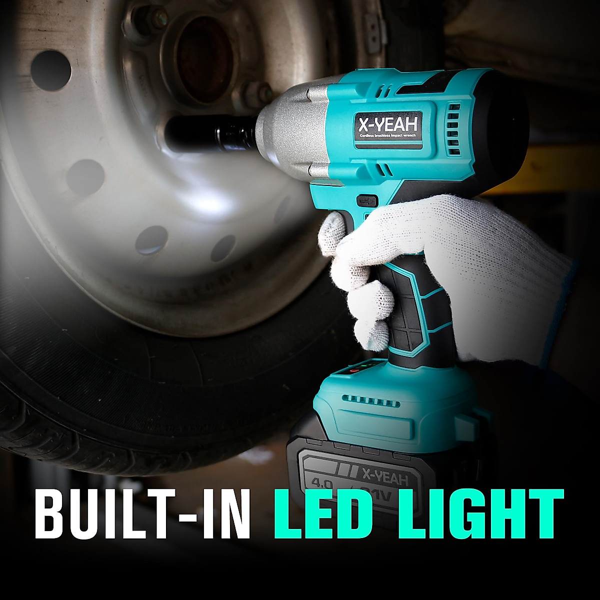 X-YEAH Cordless Impact Wrench - 1/2" Brushless Impact Gun, Max Torque 406 Ft-lbs(550N.m), with 21V 4.0Ah Li-ion Battery & Charger Kit in Case - Powerful and Portable